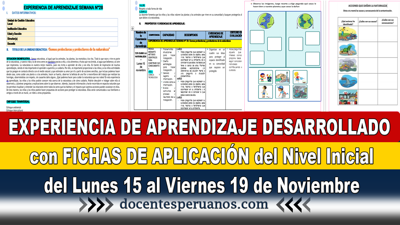 EXPERIENCIA DE APRENDIZAJE DESARROLLADO con FICHAS DE APLICACIÓN del ... EXPERIENCIA DE APRENDIZAJE DESARROLLADO con FICHAS DE APLICACIÓN del ...