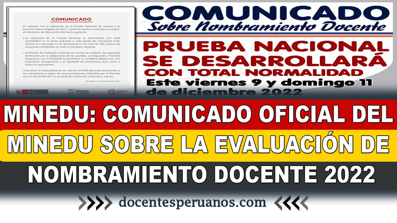 MINEDU: COMUNICADO OFICIAL DEL MINEDU SOBRE LA EVALUACIÓN DE ... MINEDU: COMUNICADO OFICIAL DEL MINEDU SOBRE LA EVALUACIÓN DE ...